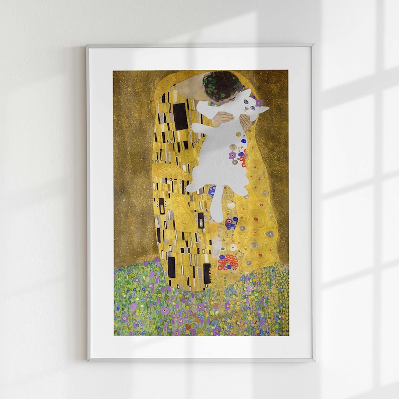 Klimt the Kiss Cat Art Print, Funny Cat Mom Gift (digital Download) - Etsy