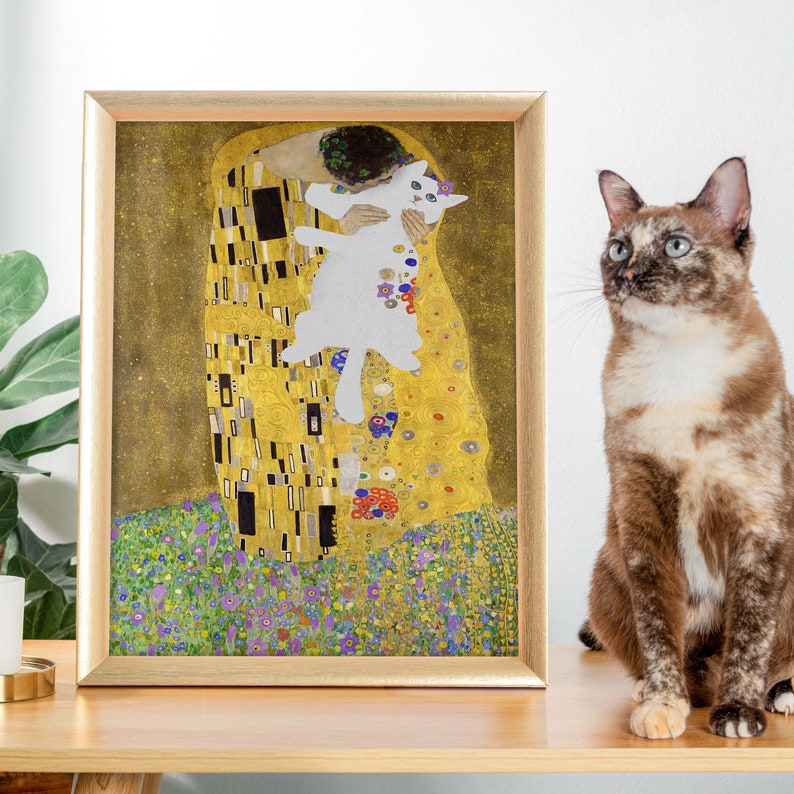 Klimt the Kiss Cat Art Print, Funny Cat Mom Gift (digital Download) - Etsy