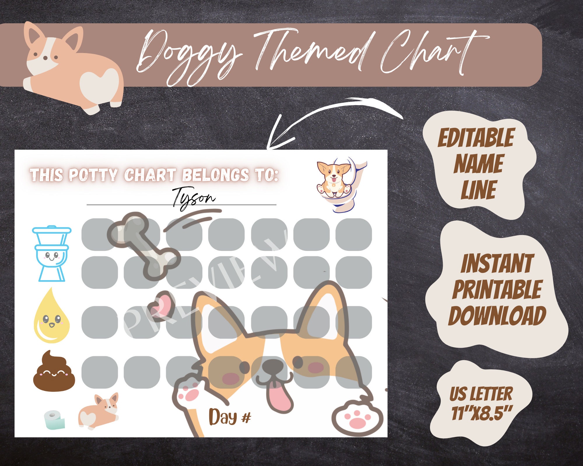 Doggy Potty Training Chart Printable for Toddler Reward Chart | Puppy ...
