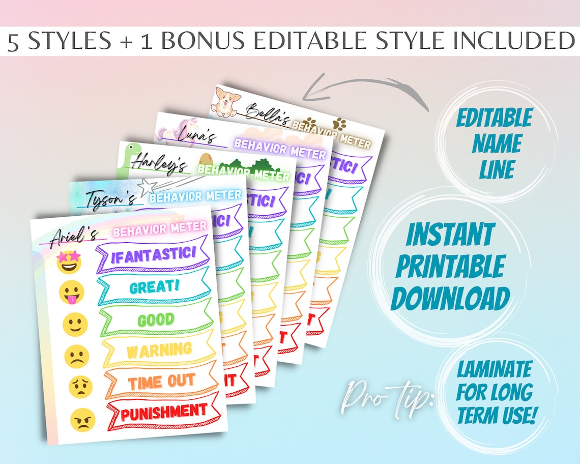 Behavior Chart for Kids Customizable Editable Tracker for Toddlers ...