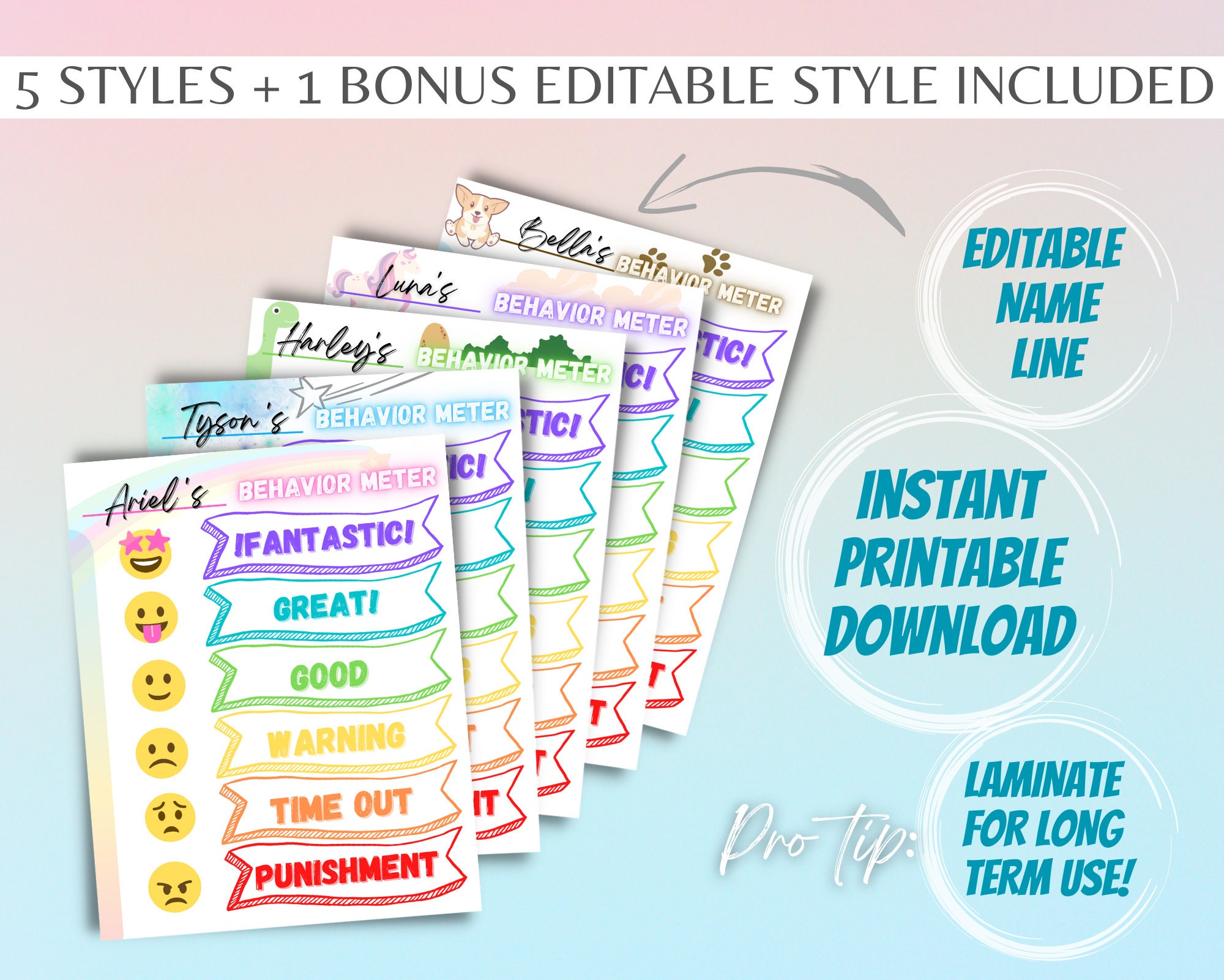 Behavior Chart for Kids Customizable Editable Tracker for Toddlers ...