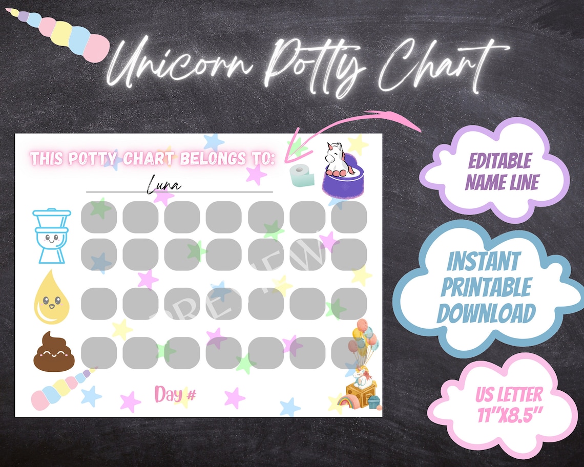 Unicorn Potty Training Chart for Kids Printable Toddler Potty Chart ...