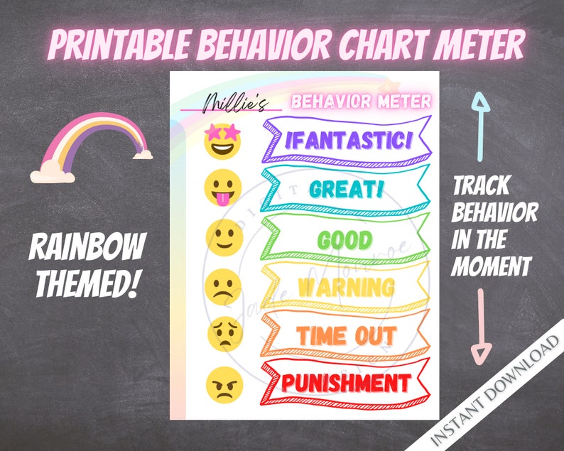Behavior Chart Tracker for Kids Toddlers Customizable Daily Personalize ...