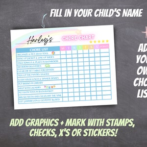 Chore Chart for Kids Sticker Star Chart for Family Weekly Personalized ...
