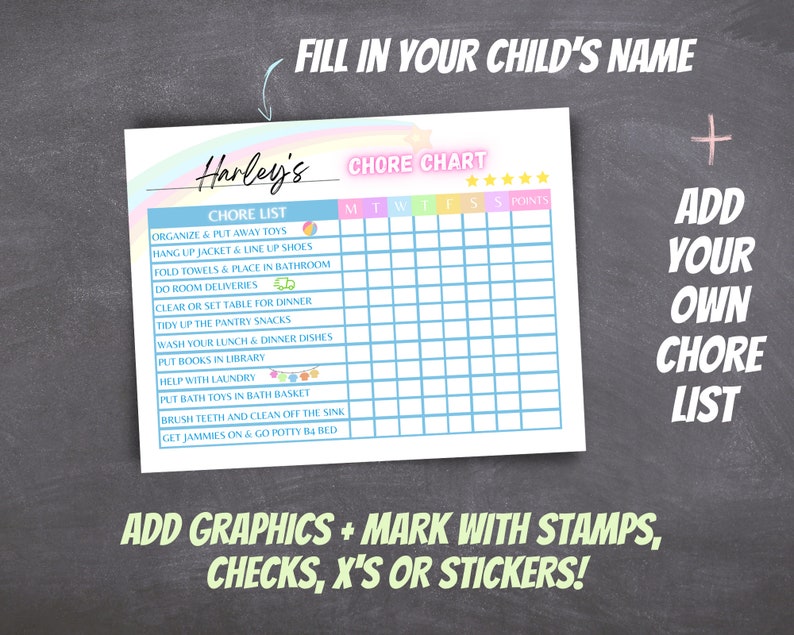 Chore Chart for Kids Sticker Star Chart for Family Weekly Personalized ...