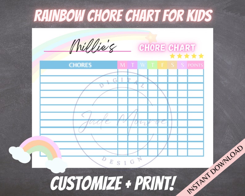 Chore Chart for Kids Sticker Star Chart for Family Weekly Personalized ...