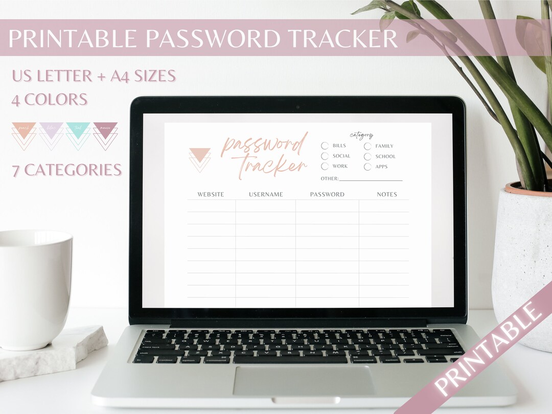 Password Tracker PW Printable Keeper Instant Download PDF Digital ...