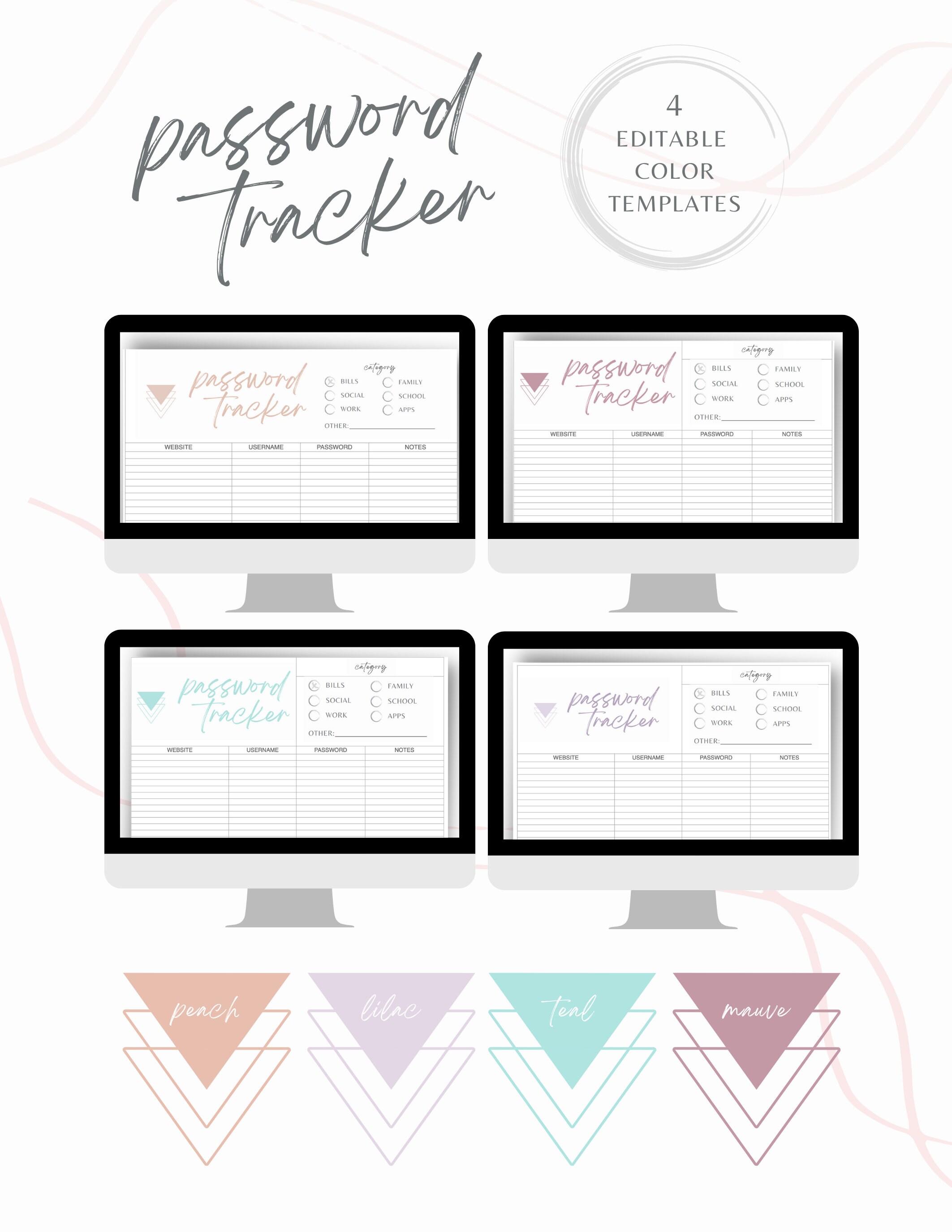Password Tracker Editable PW Keeper Google Sheets Excel Numbers Instant ...