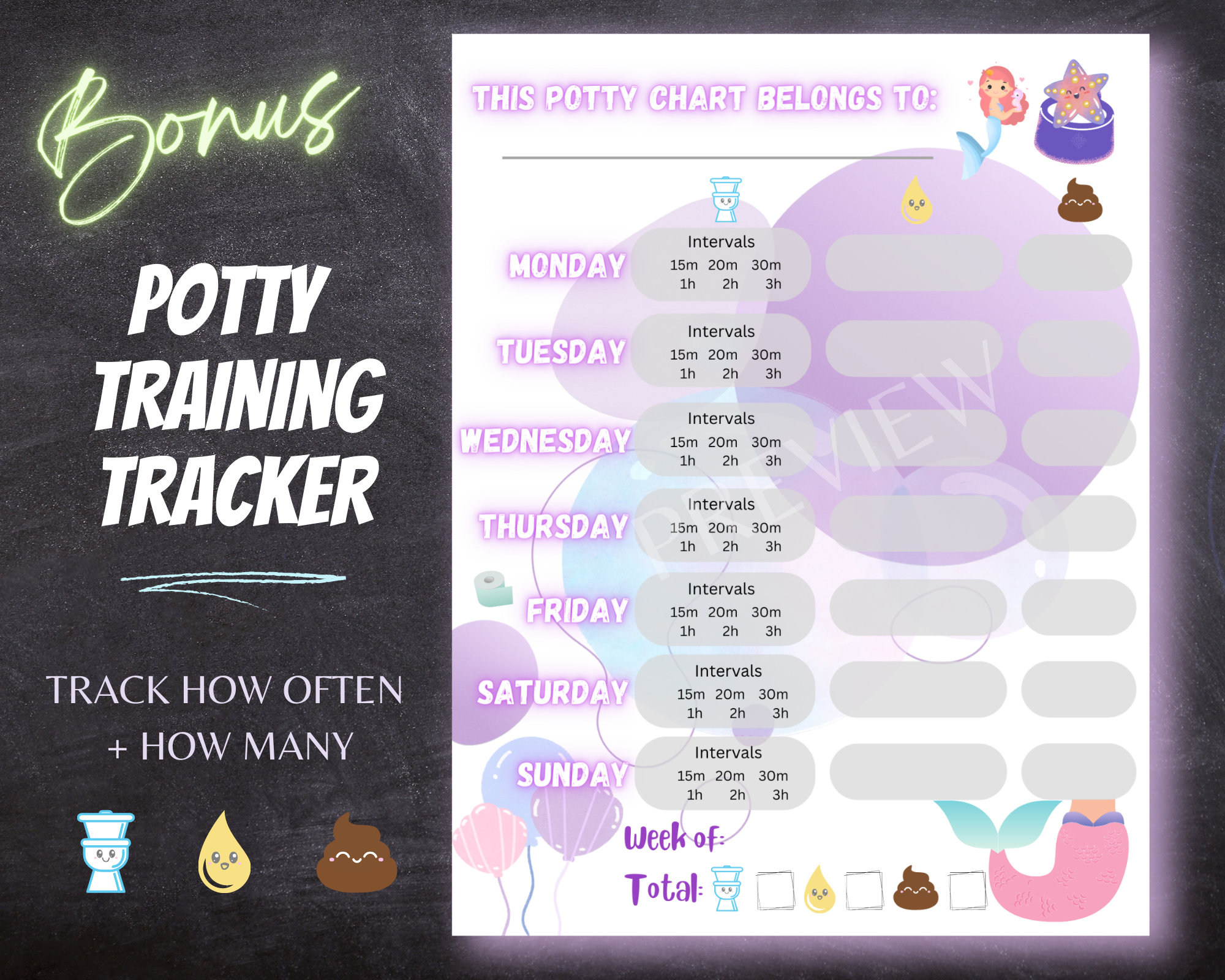 Sticker Chart Printable Mermaid , Mermaid Kids Potty Training Chart ...