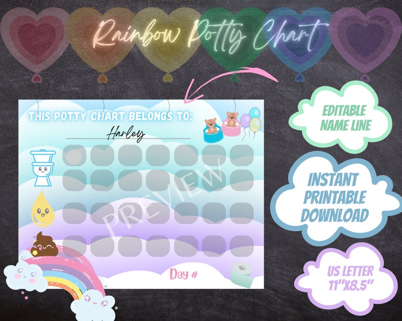Rainbow Potty Training Chart for Kids| Printable Toddler Potty Chart ...
