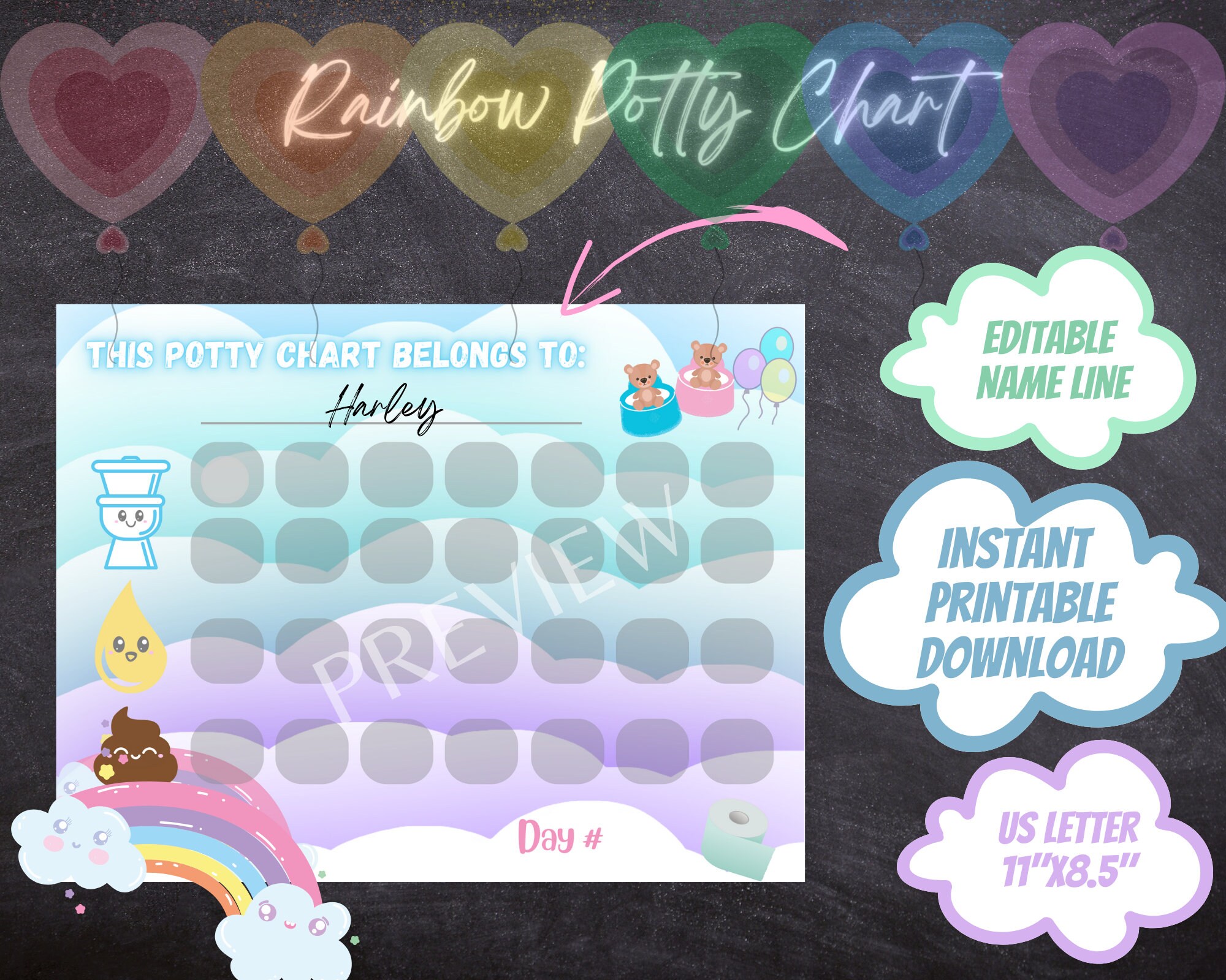 Rainbow Potty Training Chart for Kids Printable Toddler Potty Chart ...