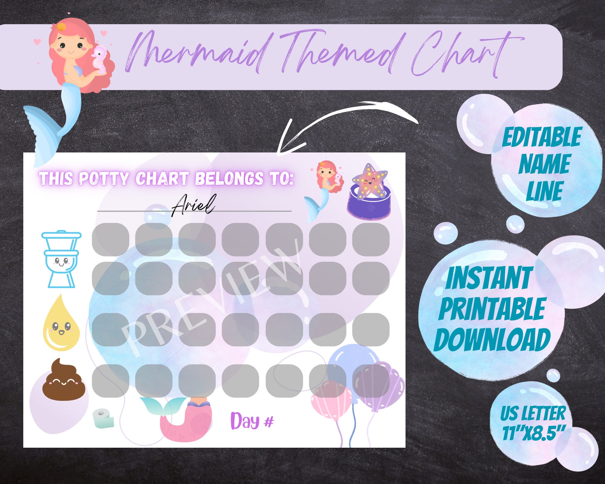 Mermaid Potty Training Chart Printable for Toddler Reward Chart ...