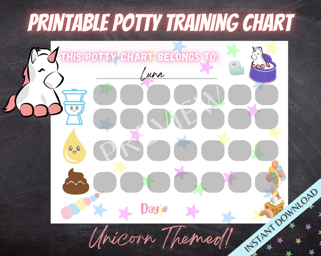 Unicorn Potty Training Chart for Kids| Printable Toddler Potty Chart ...