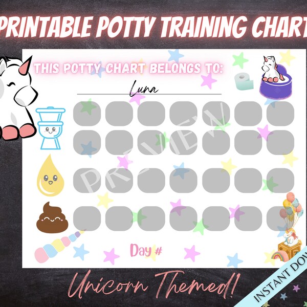 Unicorn Potty Training Chart for Kids Printable Toddler Potty Chart ...