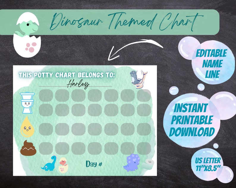 Dinosaur Potty Training Chart Printable for Toddler Reward Chart | Dino ...