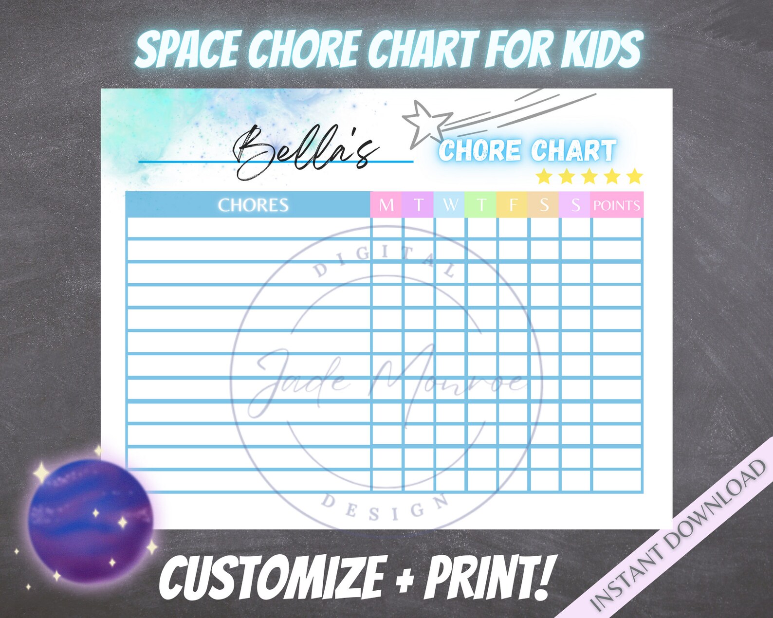 Chore Chart for Kids Sticker Star Chart for Family Weekly Personalized ...