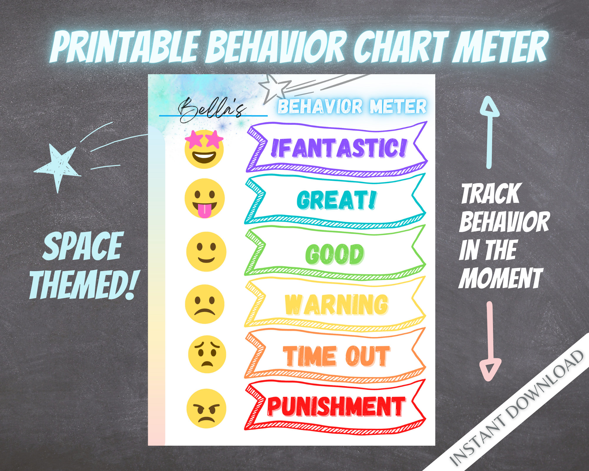 Behavior Chart Tracker for Kids Toddlers Customizable Daily Personalize ...