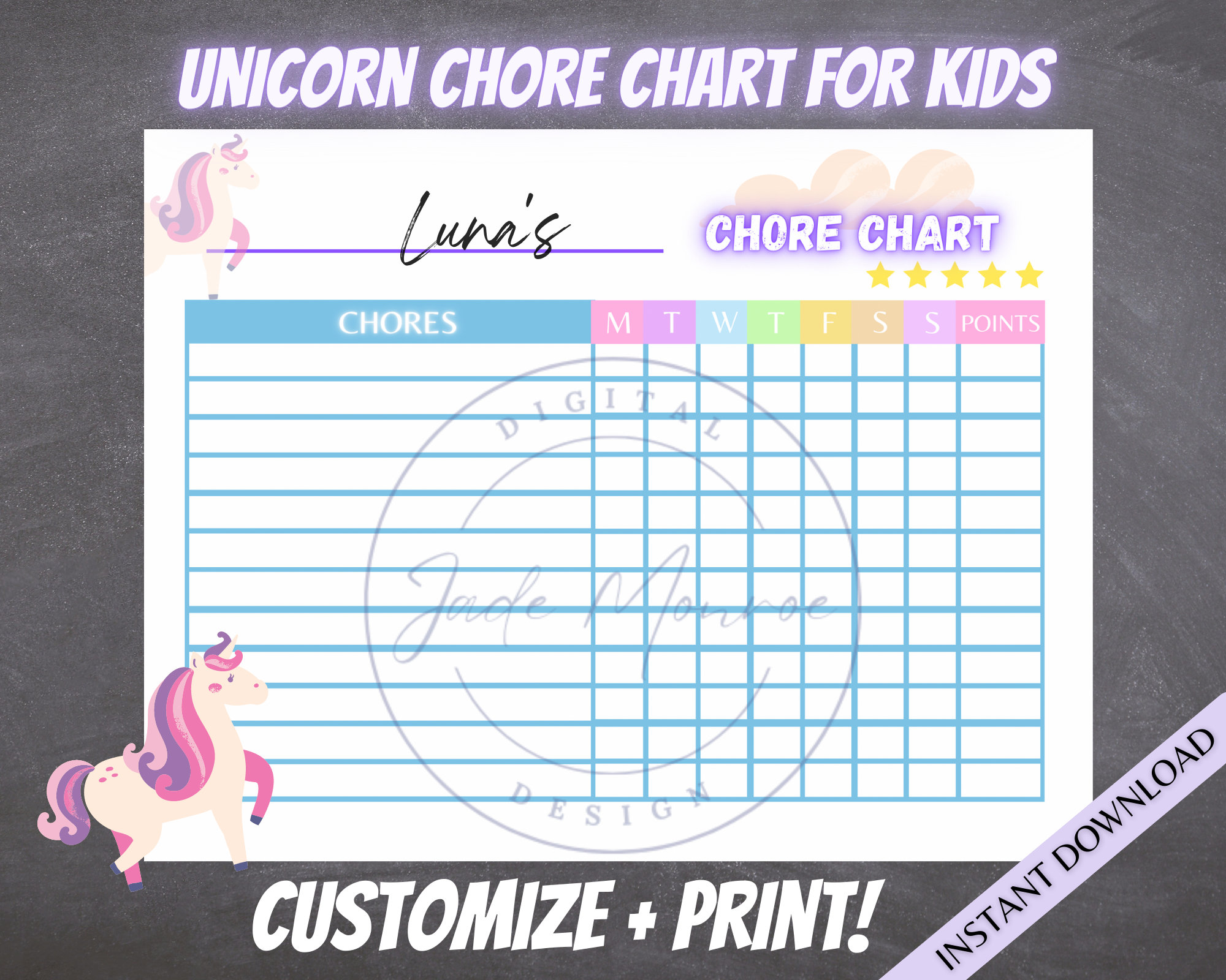 Chore Chart for Kids Sticker Star Chart for Family Weekly Personalized ...