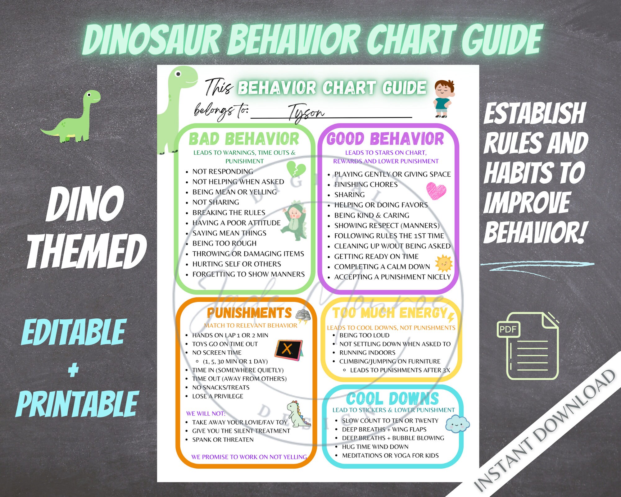 Behavior Chart for Kids Customizable Routine for Toddlers Consequence ...