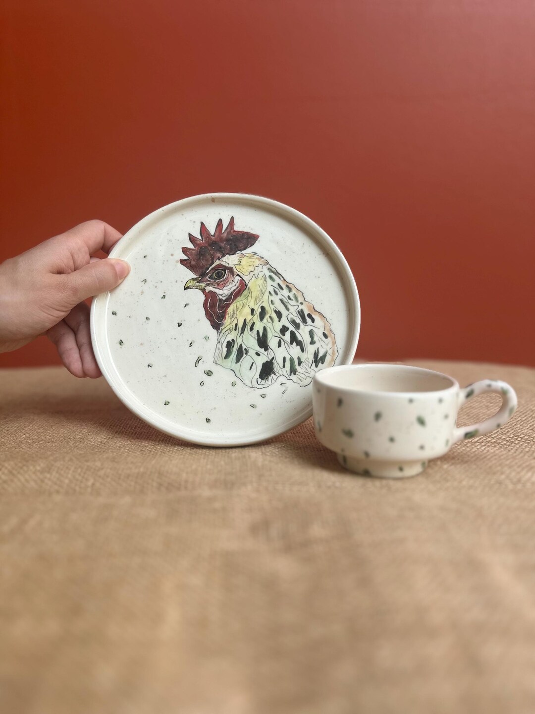 Handmade Ceramic Rooster Mug Set Rustic Farmhouse Pottery Drinkware ...