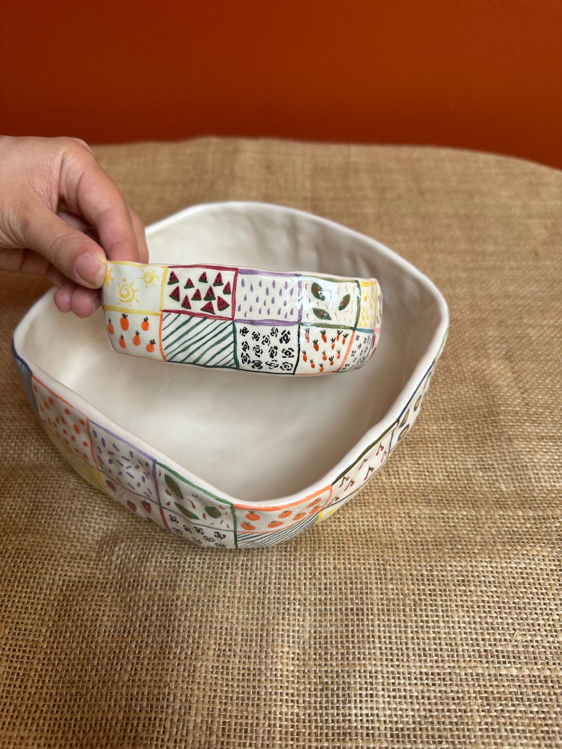 Colorful Hand-painted Ceramic Bowl Set One Large & One Small Bowl With ...
