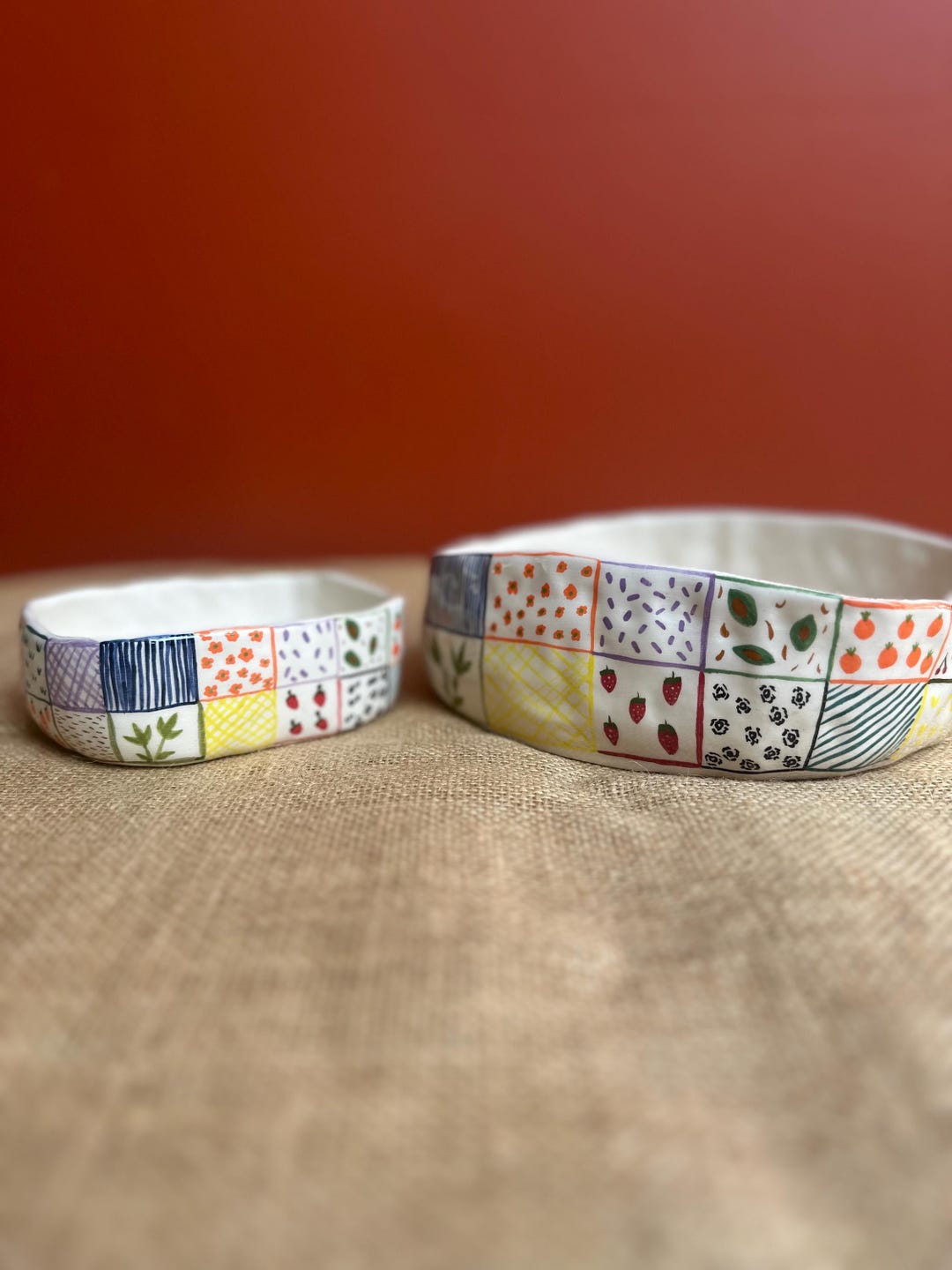 Colorful Hand-painted Ceramic Bowl Set One Large & One Small Bowl With ...