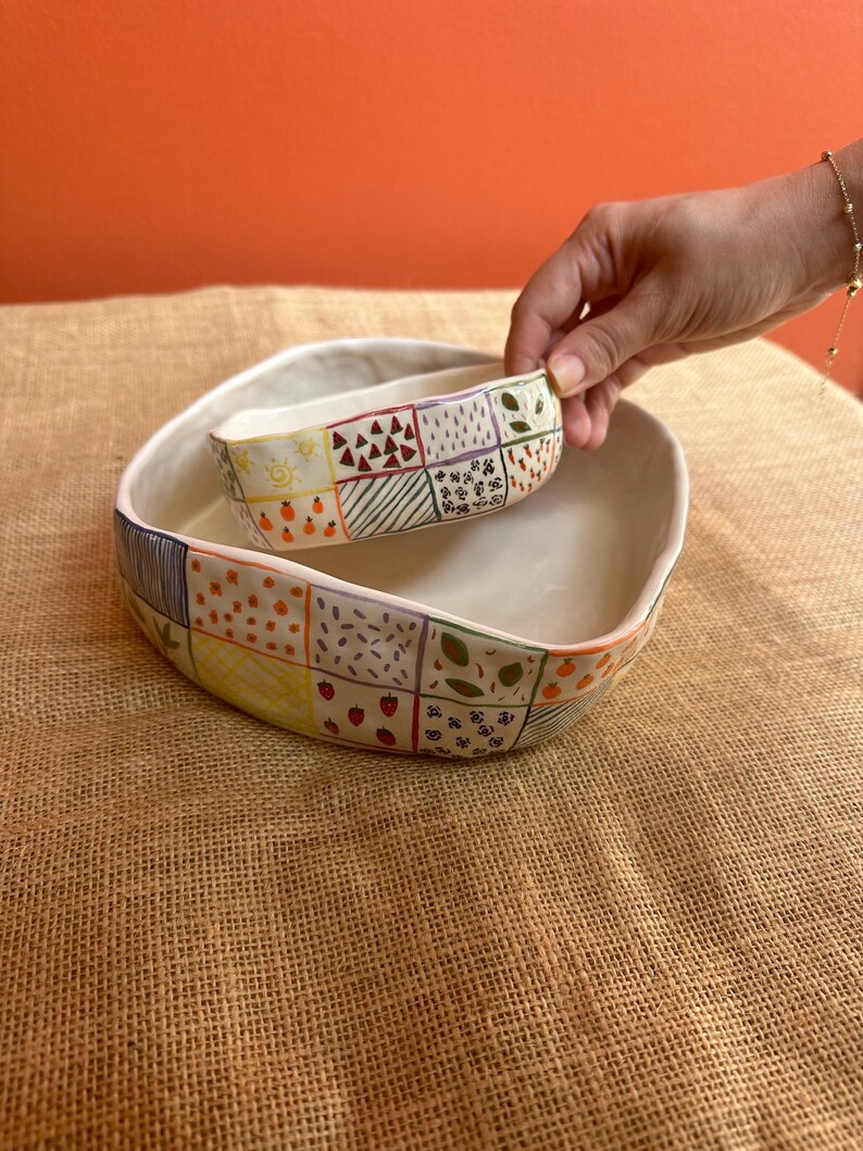 Colorful Hand-painted Ceramic Bowl Set One Large & One Small Bowl With ...