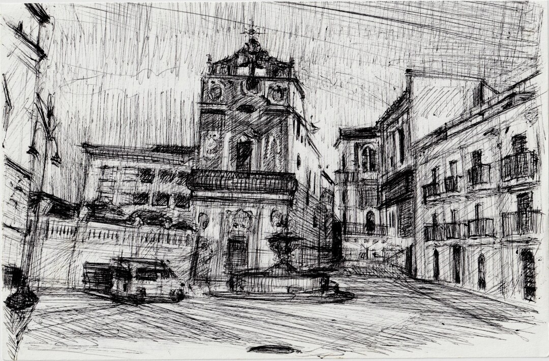 Italy Sicily, Cathedral Original Pen Drawing on White Sketchbook Paper ...