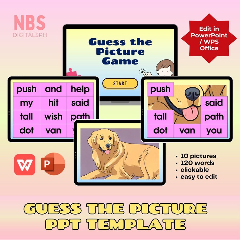 Guess the Picture Game PPT Template Interactive Sight Words Reading ...