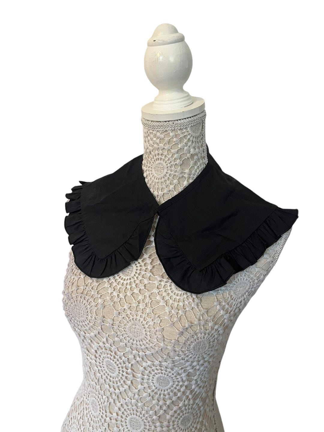 Vintage Womens Whimsigoth Black Ruffle Attachable Frilly Cotton Collar ...
