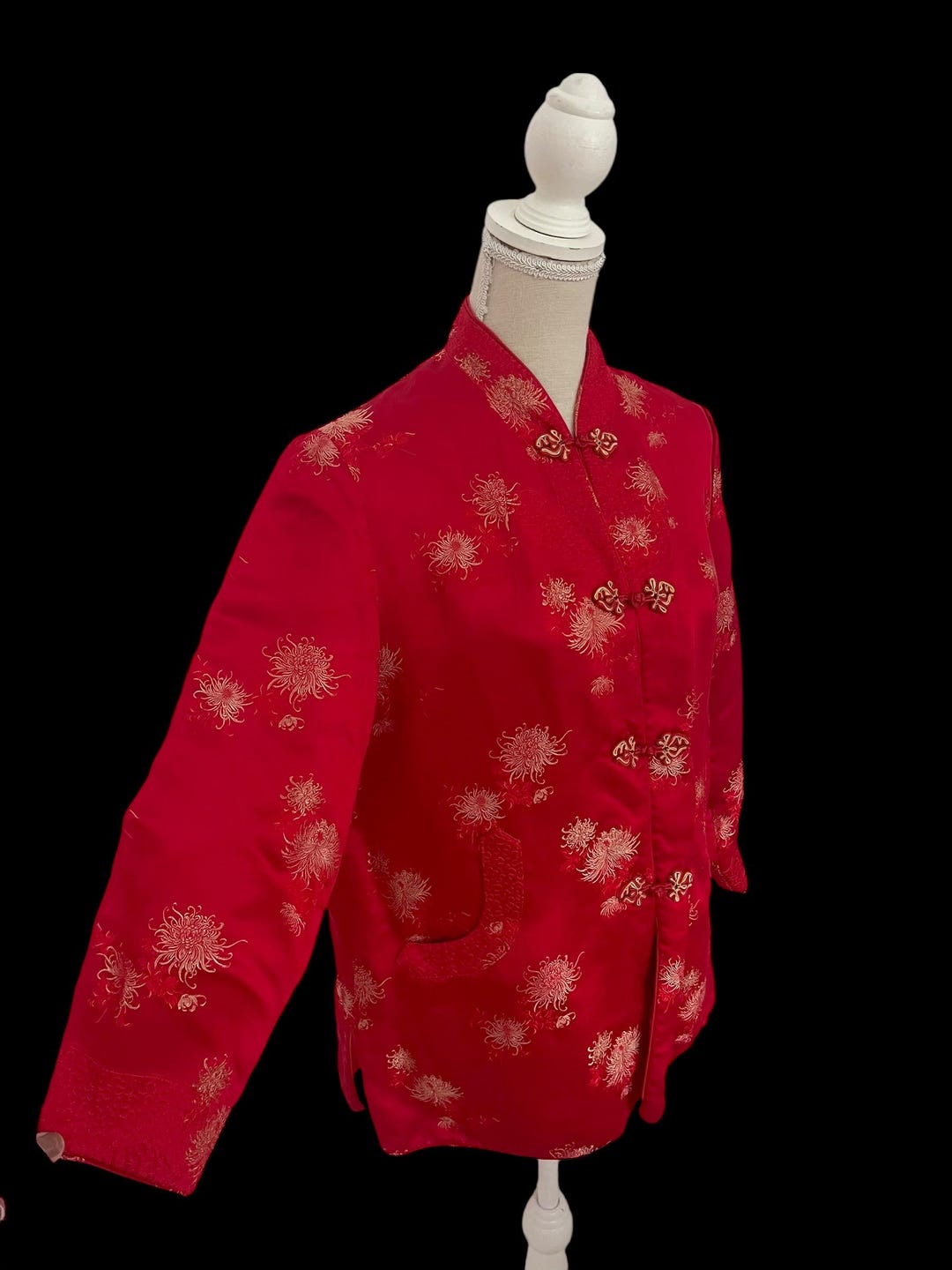 Vintage Womens 1970s Floral Jacket: Red Oriental Shanghai Style, Size ...