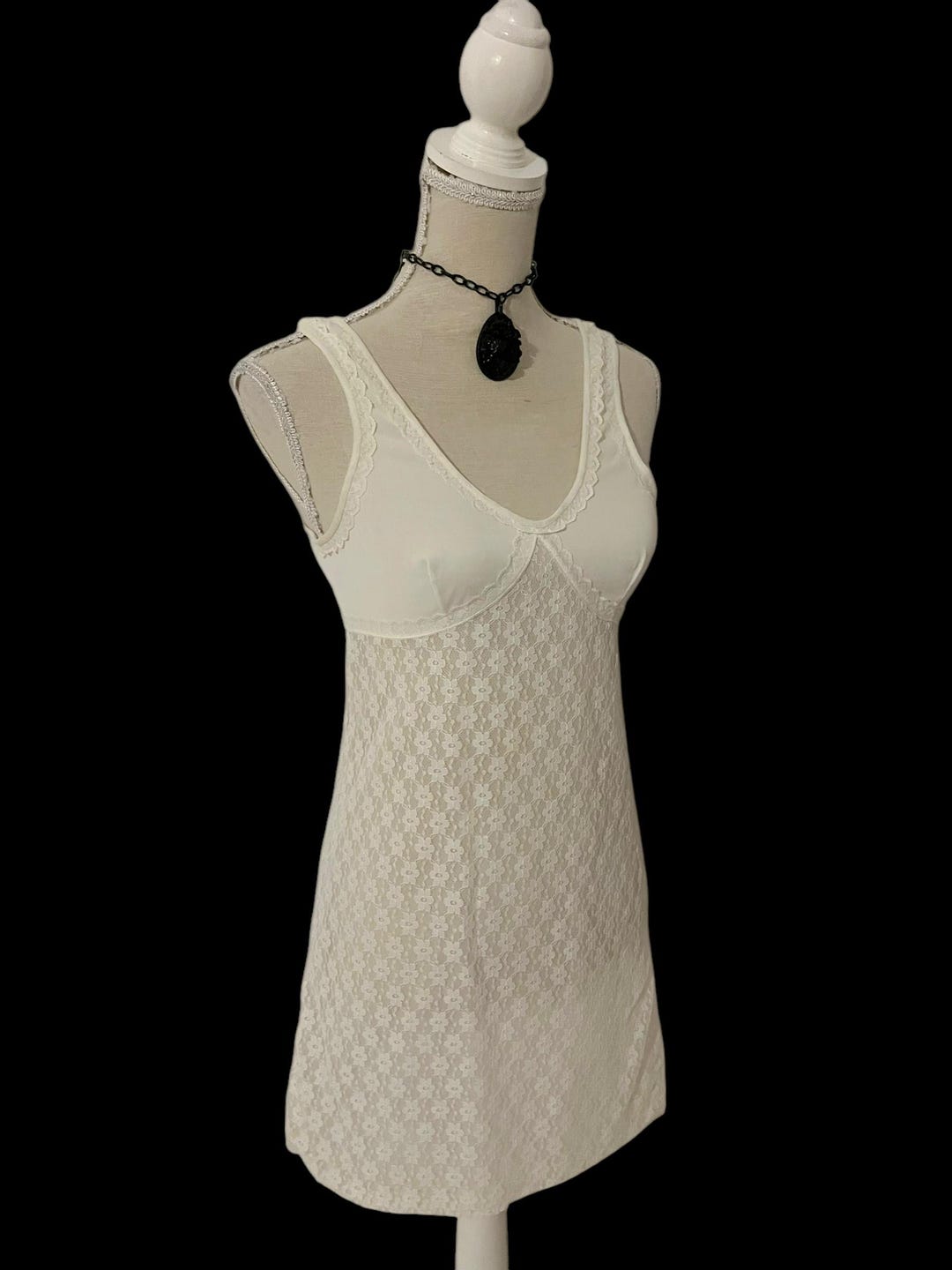 Vintage Womens Lace White Mesh Lace Camisole Cami Dress Slipdress Size ...