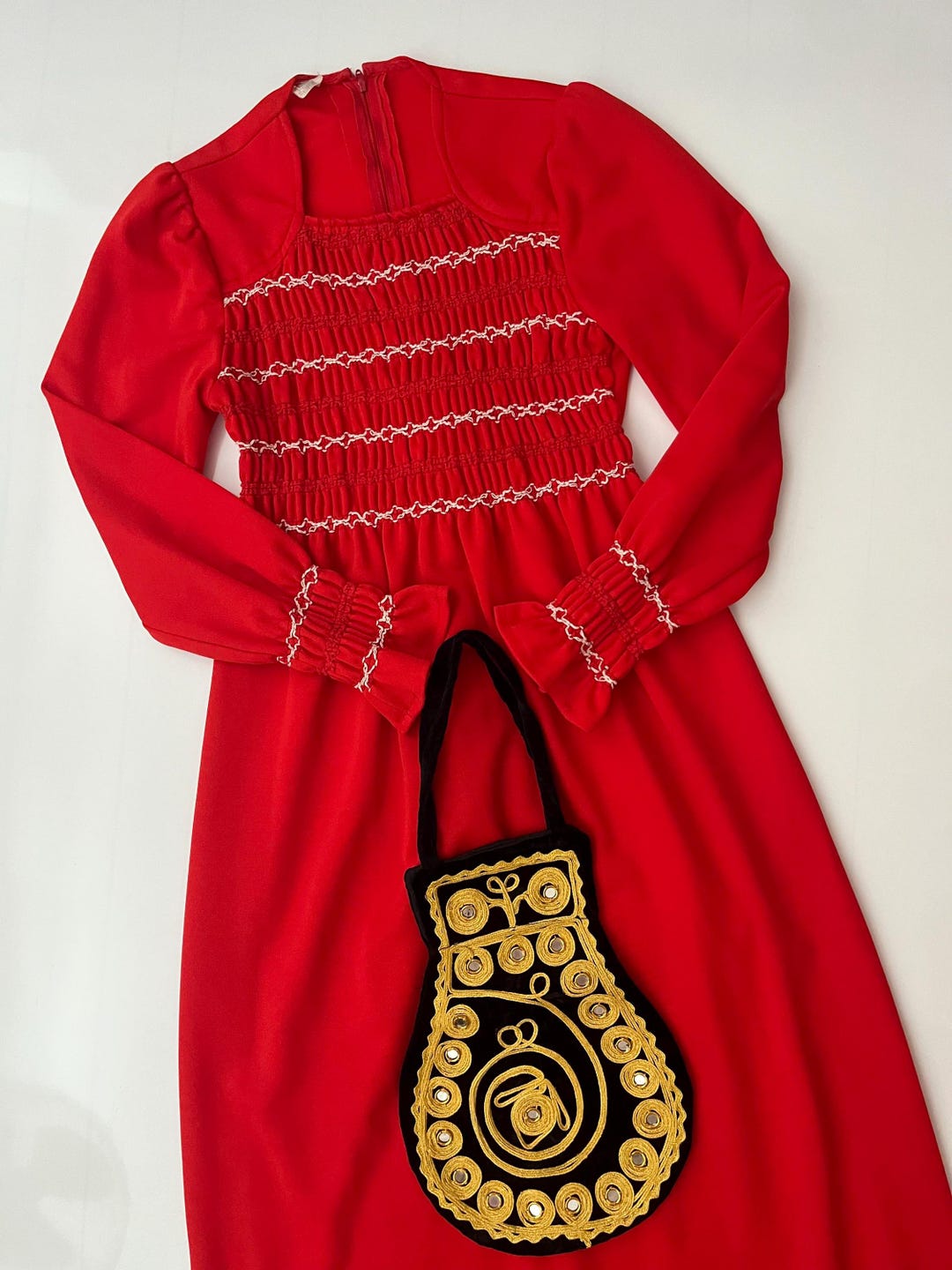Vintage 70s Red Prairie Dress: Smocked Boho Maxi, Size 8-10 - Etsy