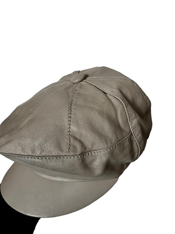 Vintage Womens Cream 70s 1970s Leather Bakerboy Cap H… - Gem