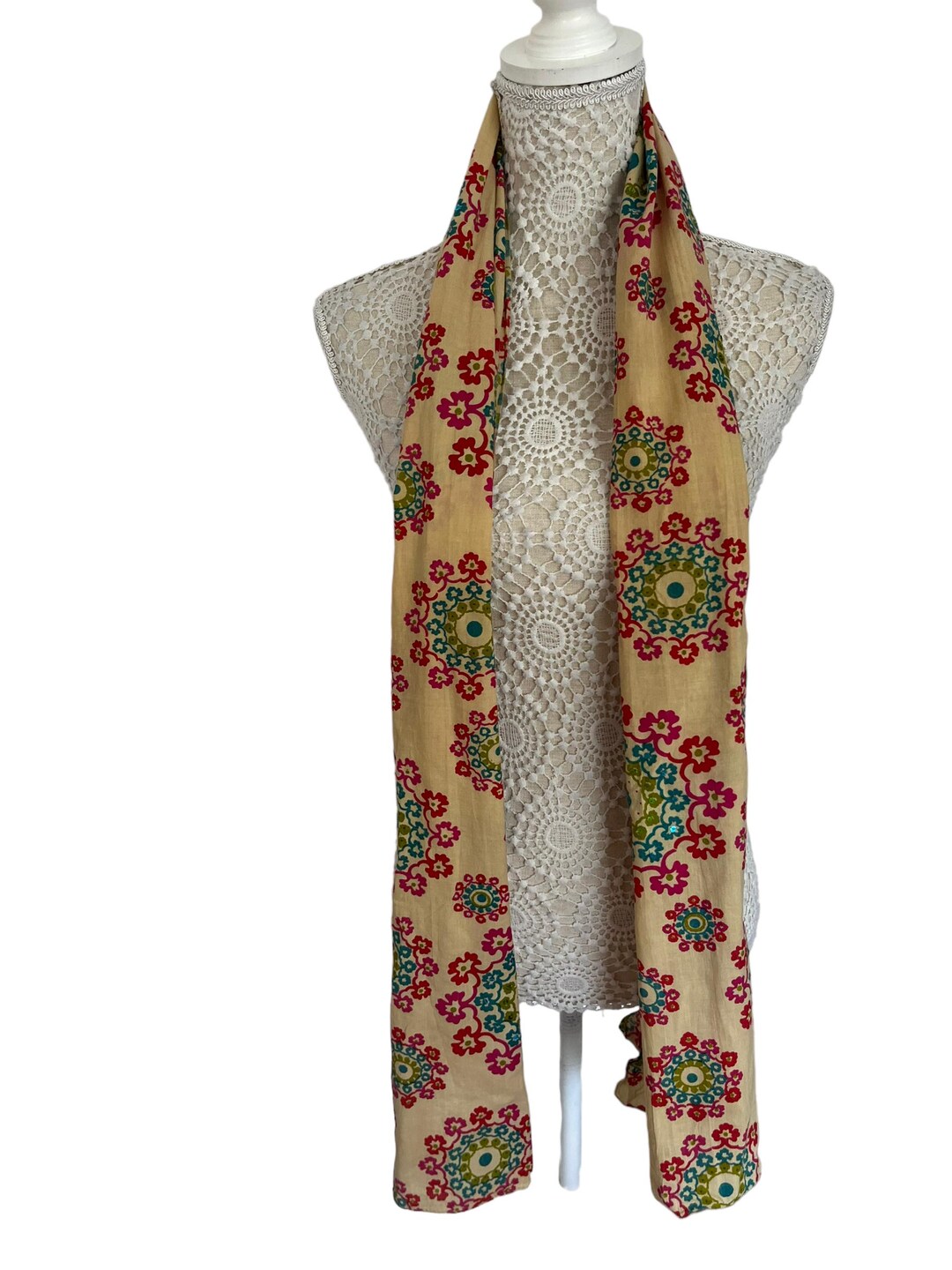 Vintage Womens 1970s Floral Cream Colourful Hippy Scarf Retro Boho ...