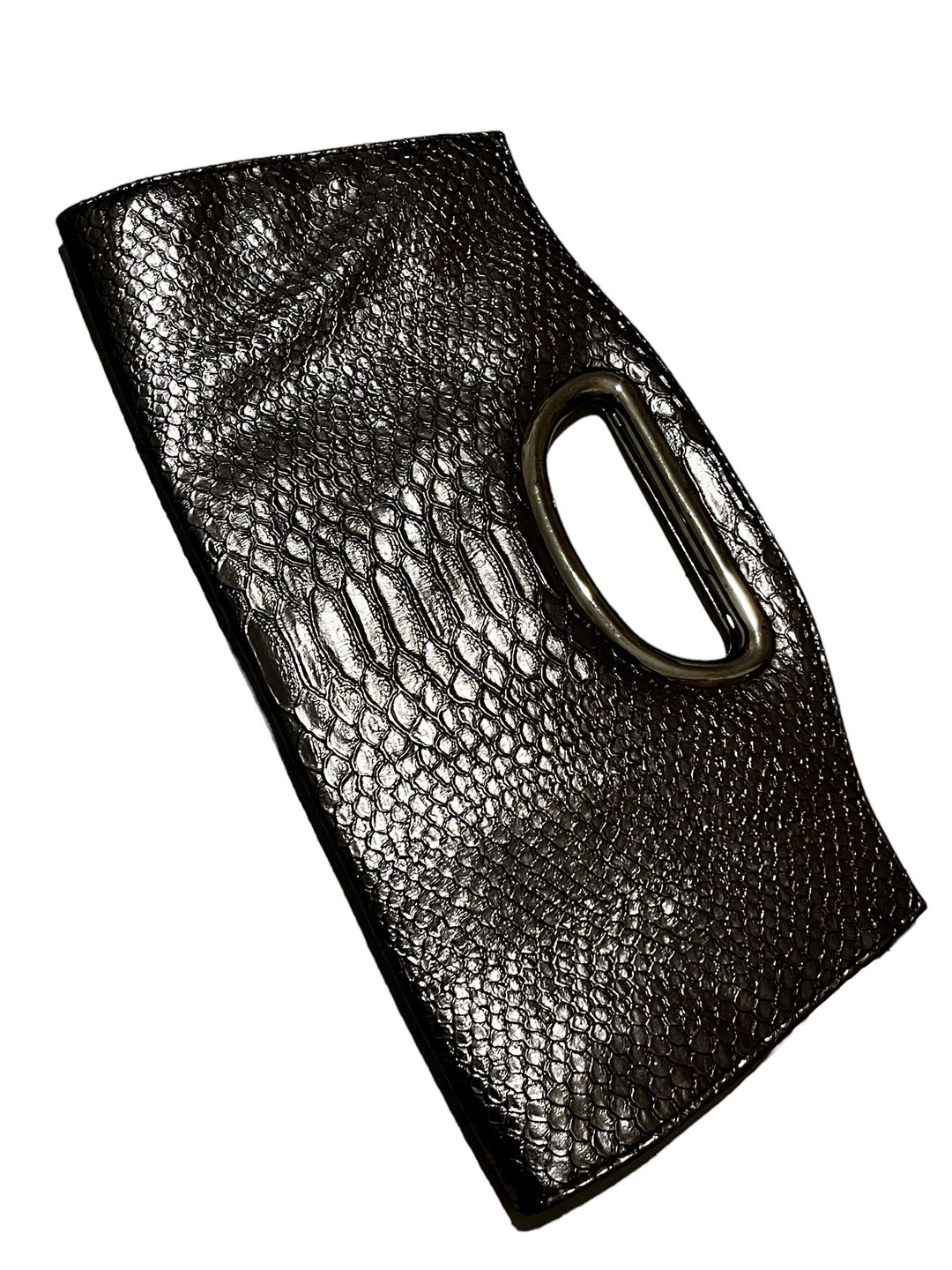 Vintage Womens 1970s Croc Faux Shiny Silver Chrome-as Metallic Grab Bag ...