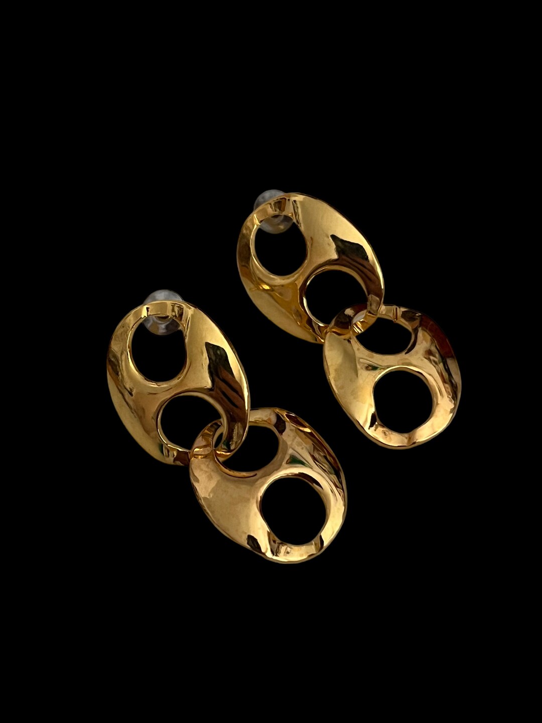 Vintage Womens Gold Tone Fashion Earrings 1970s Chain Link Dangle Drop ...