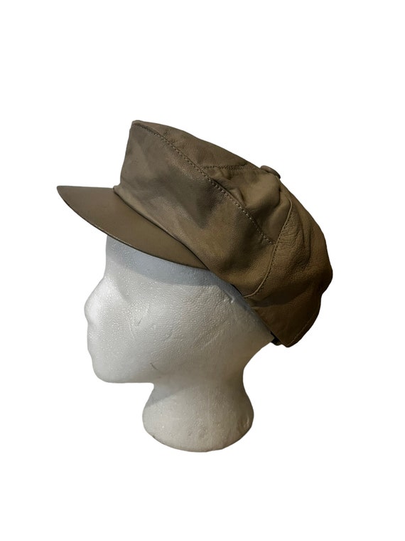 Vintage Womens Cream 70s 1970s Leather Bakerboy Cap H… - Gem