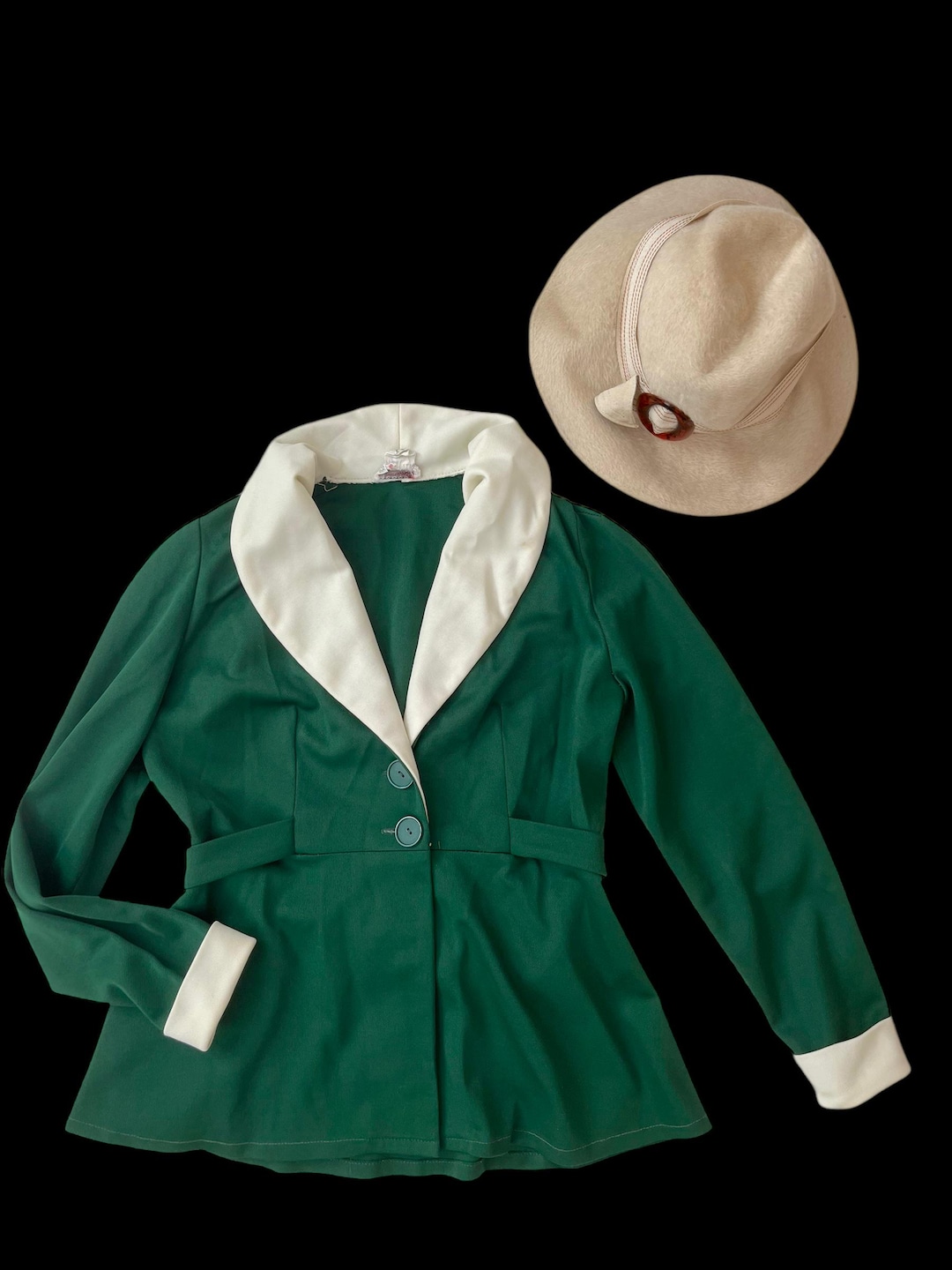 Vintage Womens Richard Shops Emerald Green and White Jacket Size 10 12 ...