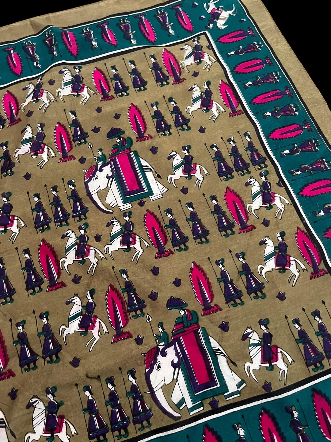Vintage 70s Cotton Neck Scarf: Medieval Revival Horse Print - Etsy