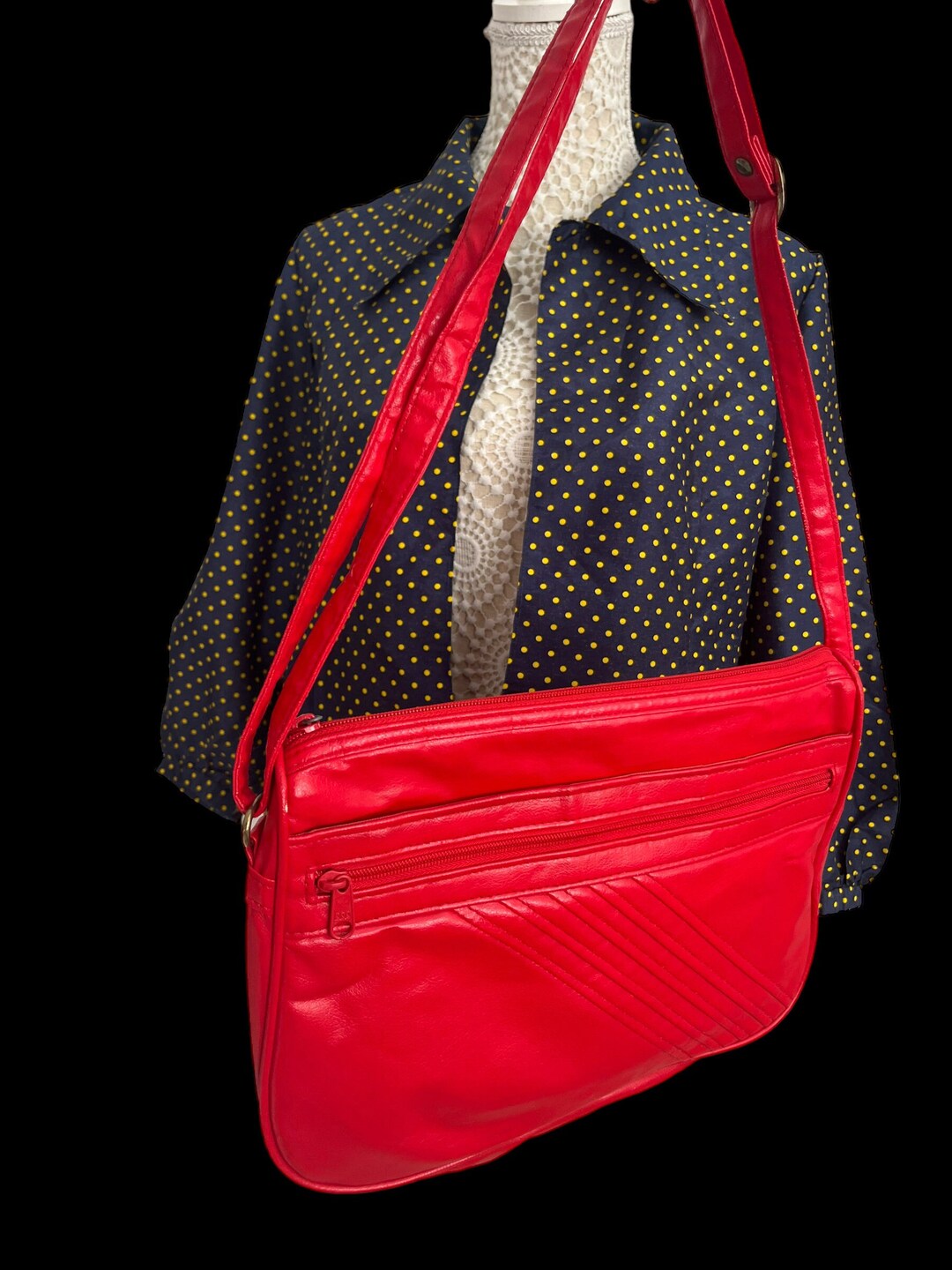 Vintage Womens 1970s 70s Red Wet Look Shoulder Bag Retro Handbag Casual ...