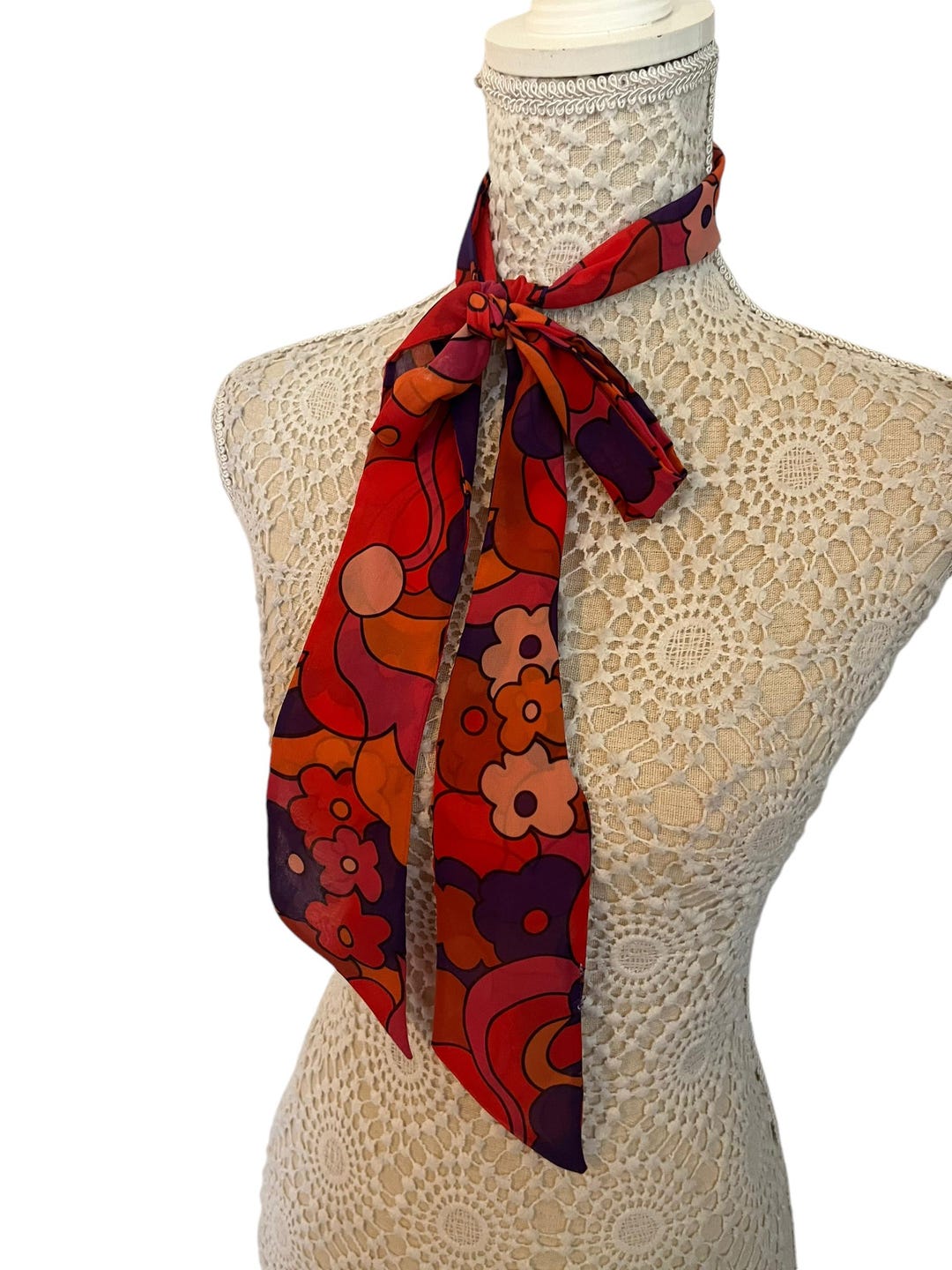 Vintage Inspired Retro Scarf Thin Necktie Neckscarf Groovy Psychedelic ...