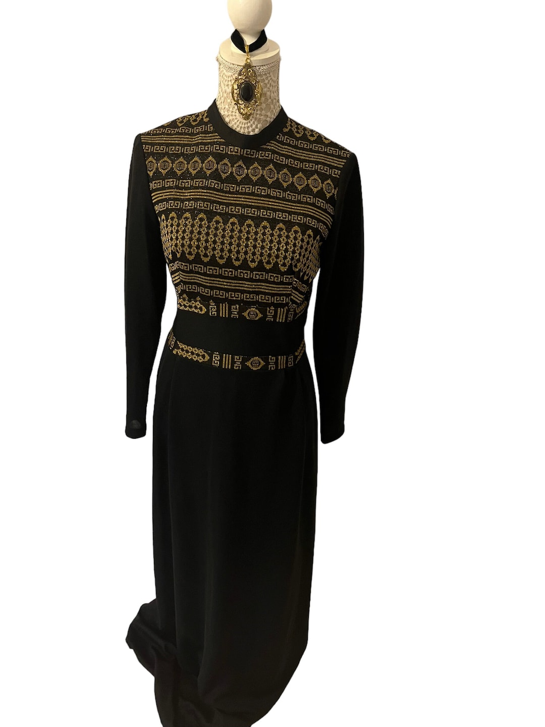Vintage 70s Black/gold Lurex Maxi Dress: Size 12 Psych Baroque ...