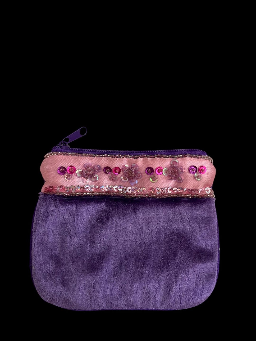 Vintage Velour Coin Purse: Beaded Sequin Floral Pouch, 70s Retro - Etsy UK