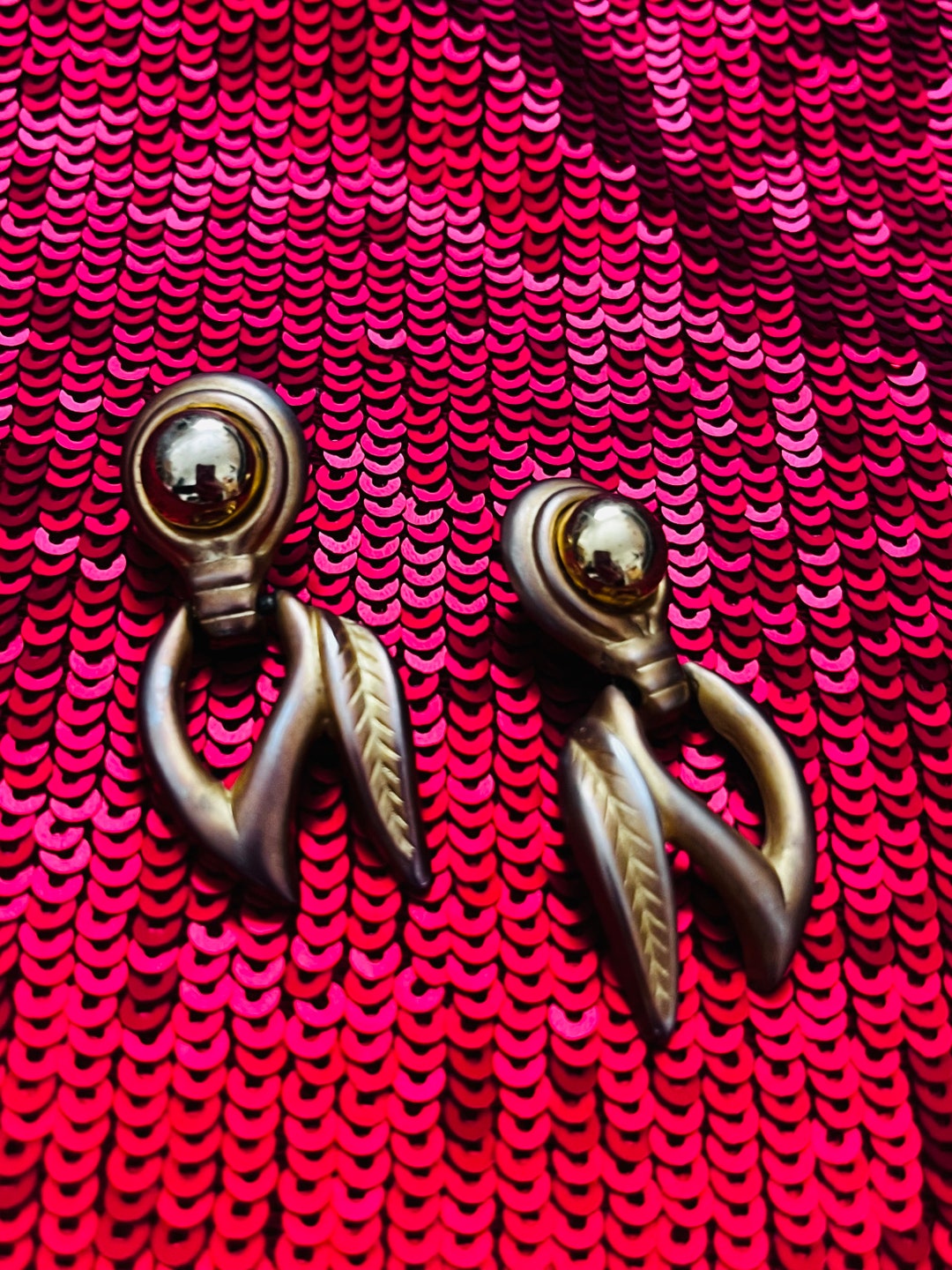 Womens Vintage 70s Old Antique Gold Studded Earrings Psych Retro ...