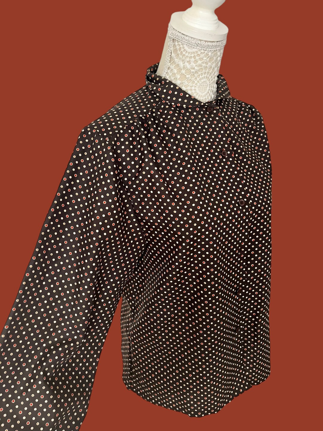Vintage 1960s 1970s Womens Spotty Red Brown Blouse Autumnal BHS Size 14 ...
