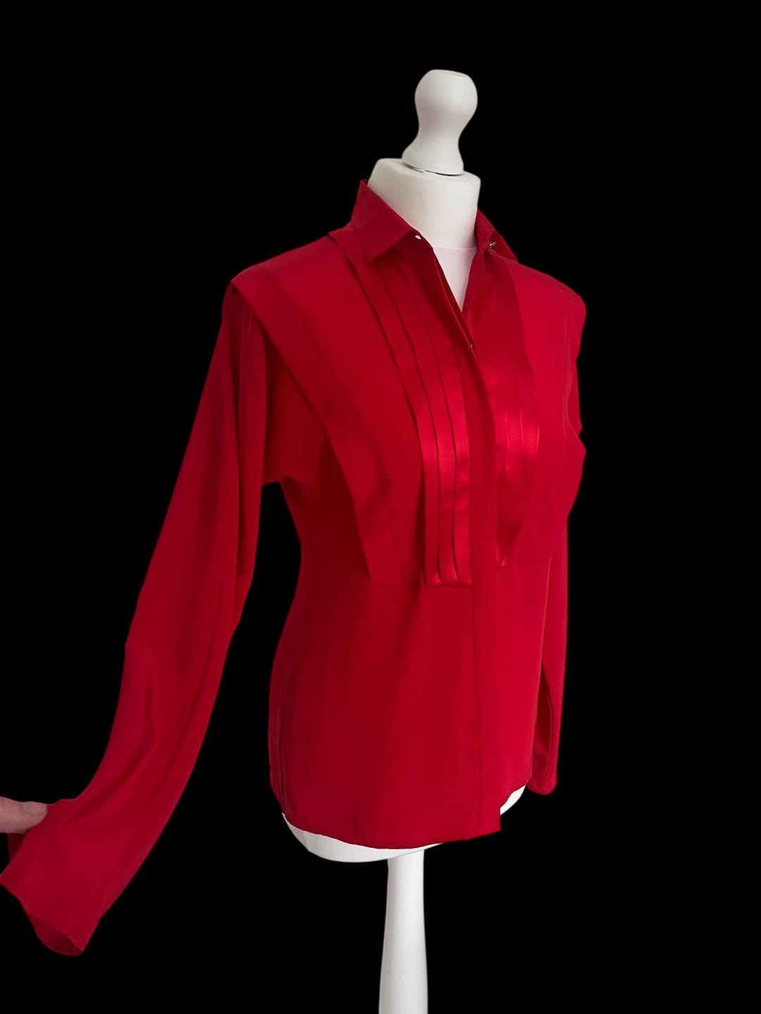 Vintage 80s Scarlet Red Blouse – Mod Tuxedo Collar, Size 10-12 - Etsy