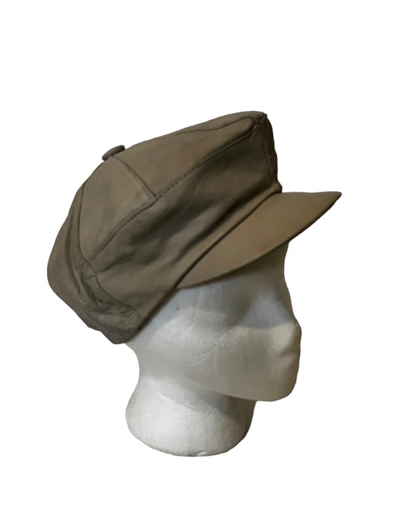 Vintage Womens Cream 70s 1970s Leather Bakerboy Cap H… - Gem
