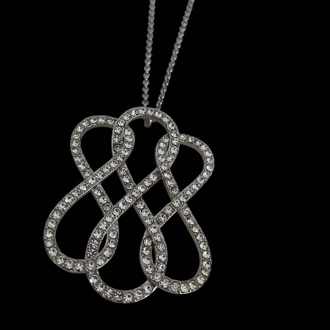 Vintage 1970s Rhinestone Swirl Pendant Necklace: Silvertone Statement ...