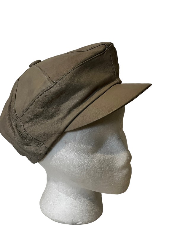 Vintage Womens Cream 70s 1970s Leather Bakerboy Cap H… - Gem